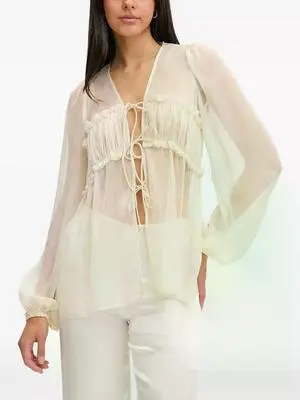 Bardot Ashton Ruffled Tie-fastening Blouse - Neutrals