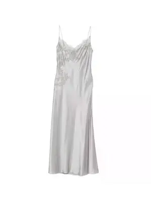 Carine Gilson Lace-trim Silk Nightdress - Grey