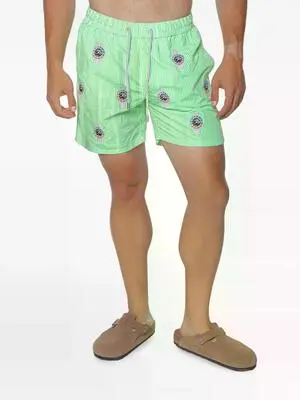 MC2 SAINT BARTH Gustavia Embroidery Striped Swim Shorts - Green