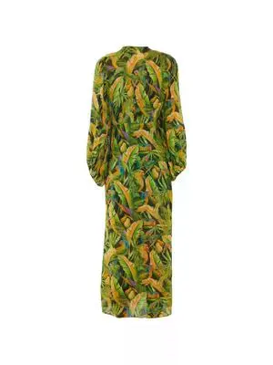 Farm Rio Parrot-print Gathered-waist Midi Dress
