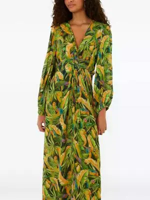 Farm Rio Parrot-print V-neck Midi Dress - Green
