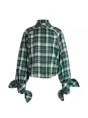 PATOU Bow-sleeve Check Blouse