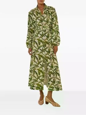 PALM. NOOSA Riviera Palm-print Belted Dress - Neutrals
