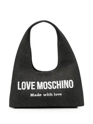 Moschino Logo-appliqué Denim Shoulder Bag - Black