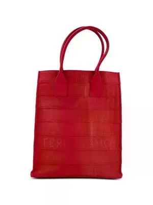 FERRAGAMO Ribbed Canvas Tote Bag - Red