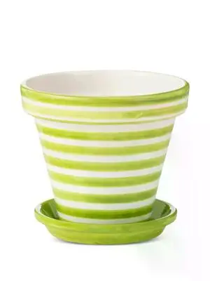 J-LINE Striped Flowerpot - Green