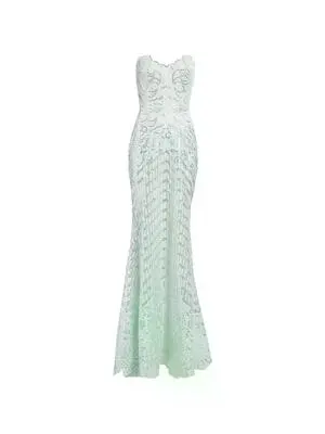 Elie Saab Sequin-embroidered Strapless Maxi Dress - Green