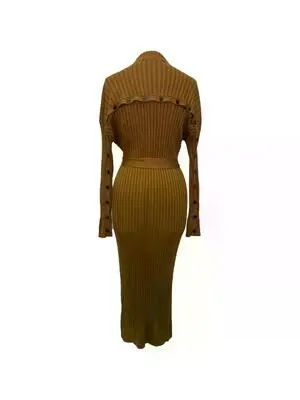 Proenza Schouler Ribbed Knit High Neck Belted Dress