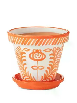 J-LINE Floral-print Terracotta Flowerpot - White