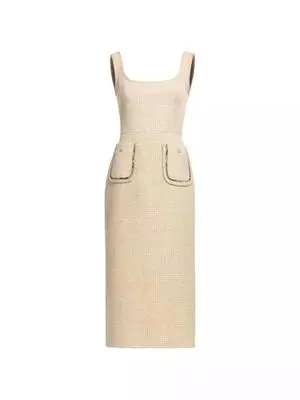 Elie Saab Bouclé Midi Dress With Python Print Trim
