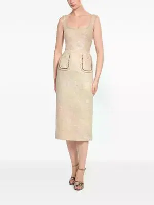 Elie Saab Bouclé Midi Dress With Python Print Trim