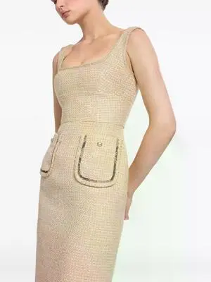 Elie Saab Bouclé Midi Dress With Python Print Trim