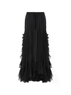 Chloé Ruffled Tiered Silk Maxi Skirt - Black