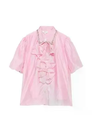PAPER LACE Ruffled Crystal-embellished Shirt - Pink