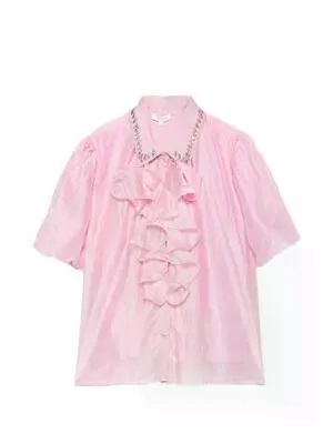 PAPER LACE Ruffled Crystal-embellished Shirt - Pink