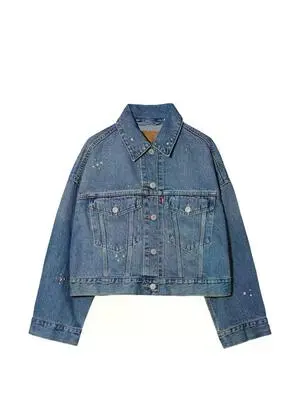 LEVI'S Crystal-embellished Cropped Denim Jacket - Blue