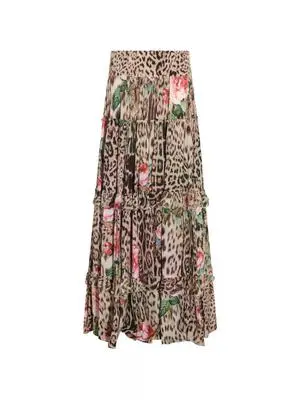 Roberto Cavalli Leopard-print Tiered Maxi Skirt