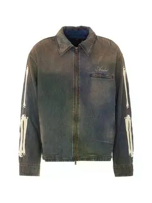 Amiri Lea Bones Zip-up Denim Jacket - Blue