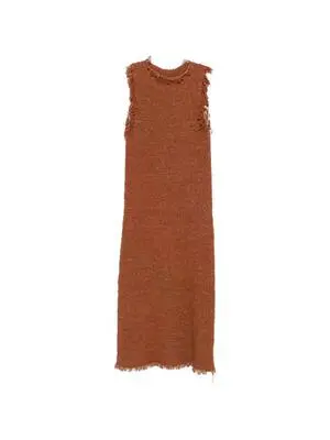 Liviana Conti Frayed Sleeveless Midi Dress - Brown