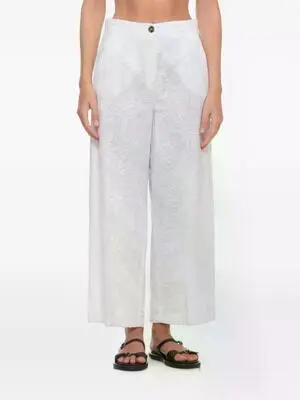EMME Embroidered Floral Wide Leg Trousers - White