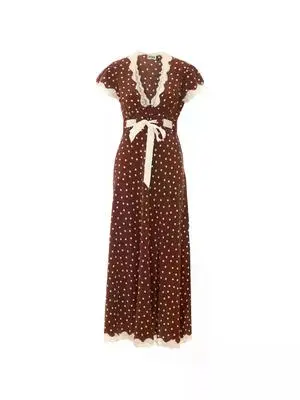 Rixo Marlice Polka-dot Silk Maxi Dress - Brown