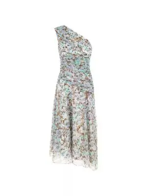 Tory Burch One-shoulder Floral-print Asymmetric Dress - Blue