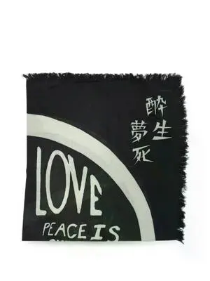 Kapital Giant Peace Frayed Scarf - Black