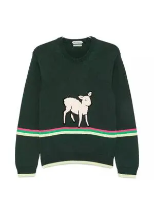 JW Anderson Lamb-intarsia Striped-trim Sweater - Green