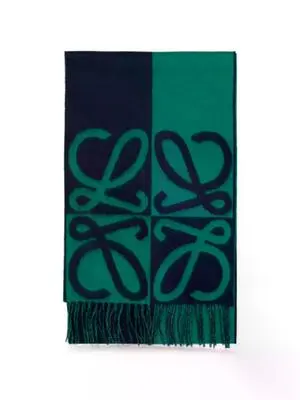 Loewe Anagram-detail Fringed-hem Scarf - Blue