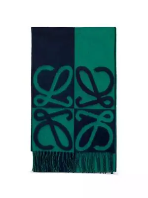 Loewe Anagram-detail Fringed-hem Scarf - Blue