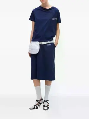 JULIE KEGELS Dark Navy Pulled-neckline Logo-patch T-shirt
