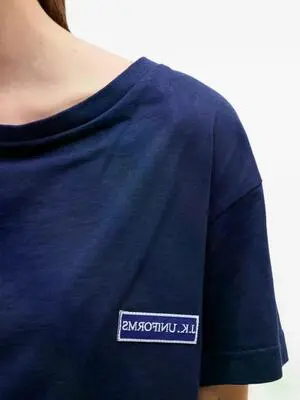 JULIE KEGELS Dark Navy Pulled-neckline Logo-patch T-shirt