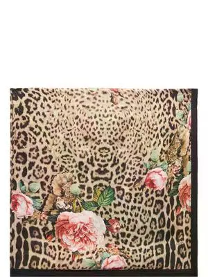 Roberto Cavalli Leopard-print Floral-motif Scarf - Neutrals