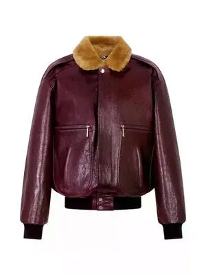 Rabanne Shearling-collar Leather Bomber Jacket - Red