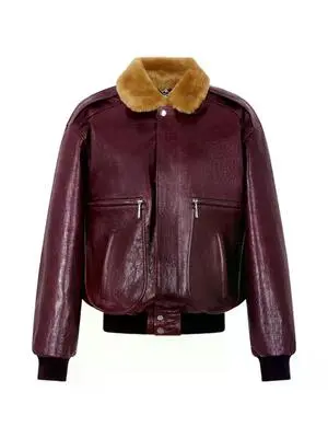 Rabanne Shearling-collar Leather Bomber Jacket - Red
