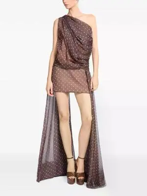 Elie Saab Polka Dot One-shoulder Mini Dress With Train
