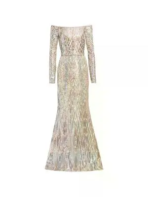 Elie Saab Sequin-embellished Off-shoulder Maxi Dress - Gold