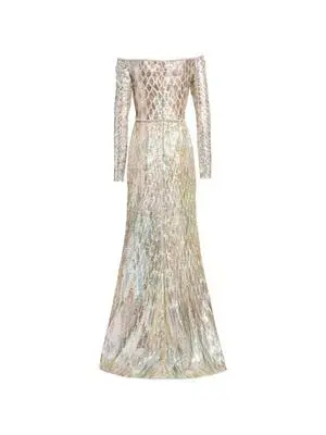 Elie Saab Sequin-embellished Off-shoulder Maxi Dress