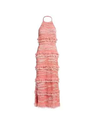 Elie Saab Bead-embroidered Ruffled Maxi Dress - Pink