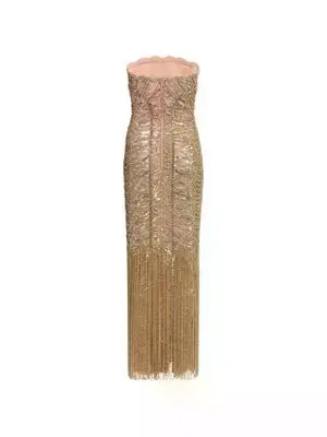 Elie Saab Strapless Beaded Fringe Maxi Dress