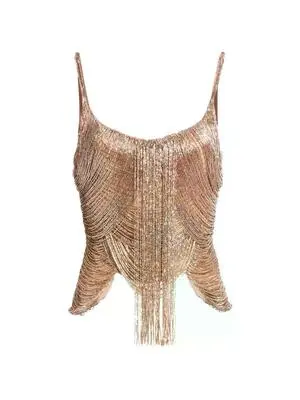 Elie Saab Embellished Fringed Top - Gold