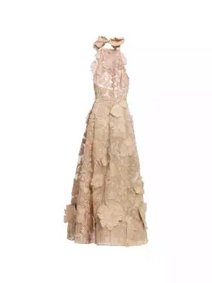 Elie Saab Raffia-embroidered Tulle Maxi Dress