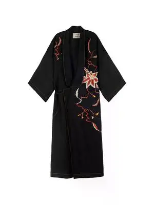 Vita Kin Barcelona Floral-embroidered Wrap Midi Dress - Black