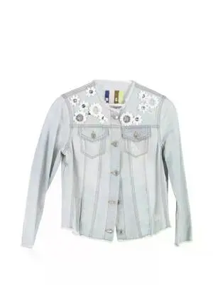 MSGM Floral-embellished Denim Jacket - Blue