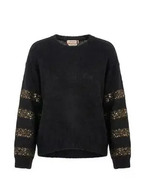 TWINSET Sequin-embellished Striped-details Crew-neck Sweater - Black