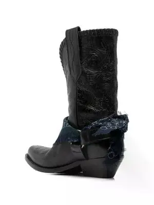 GOLDEN GOOSE Scarff-embellishment Leather Boots - Black