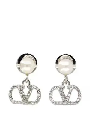 Valentino Garavani Vlogo Signature Faux-pearl Drop Earrings - Silver
