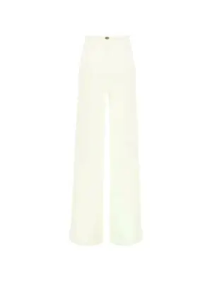 MAISON ANAMI Ivory White Logo Plaque Wide-leg Trousers