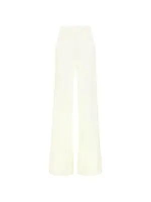 MAISON ANAMI Ivory White Logo Plaque Wide-leg Trousers