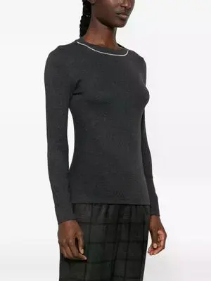 Peserico Embellished-neck Long-sleeve T-shirt